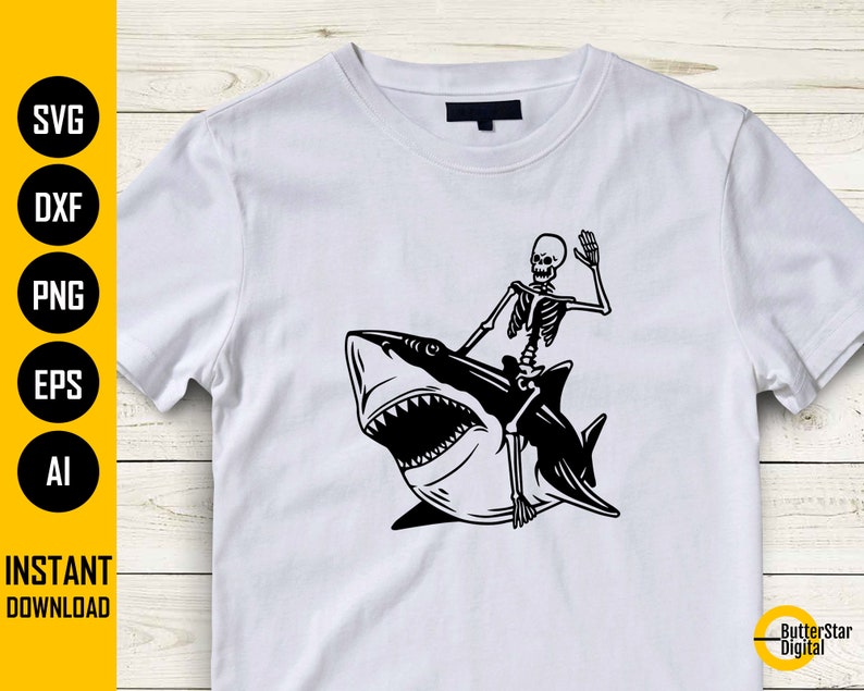 Skeleton Riding Shark SVG Cute Funny Ocean Sticker Decal | Etsy
