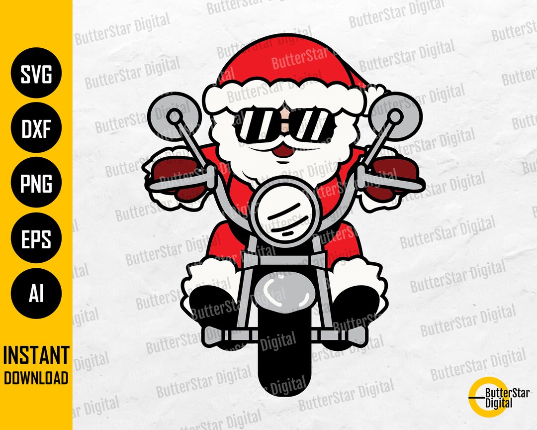 Biker Santa SVG | Cute Funny Christmas SVG | Cool Santa Claus Riding ...