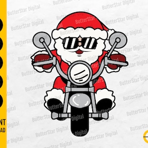 Biker Santa SVG | Cute Funny Christmas SVG | Cool Santa Claus Riding ...