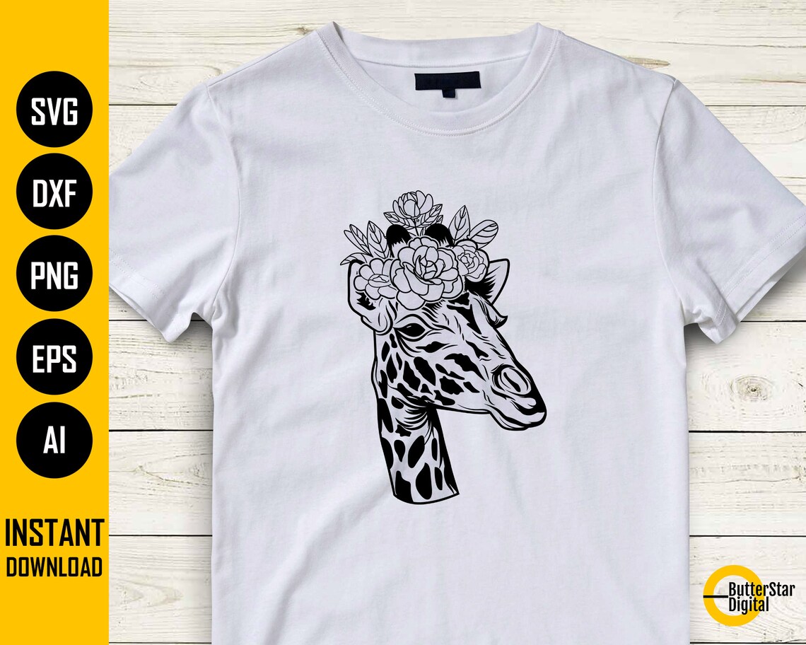 Floral Giraffe SVG | Flower Crown SVG | Cute Animal Decals T-shirt ...