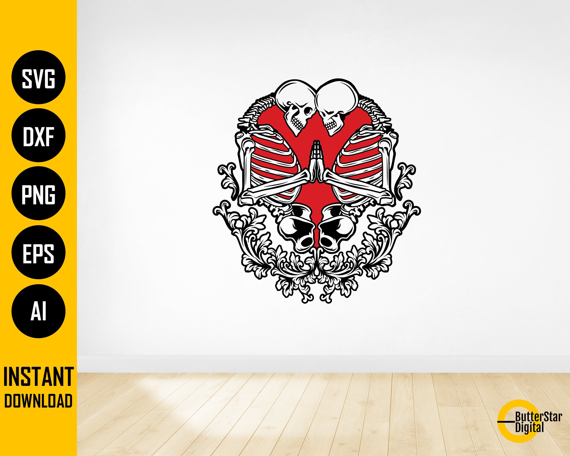 Skeleton Lovers Heart SVG | Dead Love SVG | Gothic Decal T-shirt ...