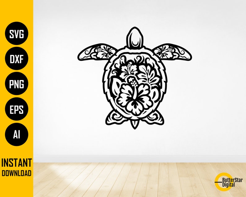 Hibiscus Turtle SVG | Tropical SVG | Island Summer Beach Dive Swim Sea ...