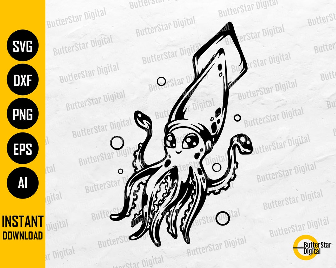 Cute Squid SVG | Tentacles SVG | Swim Water Float Island Dive Fishing Bubbles | Cutting File ...