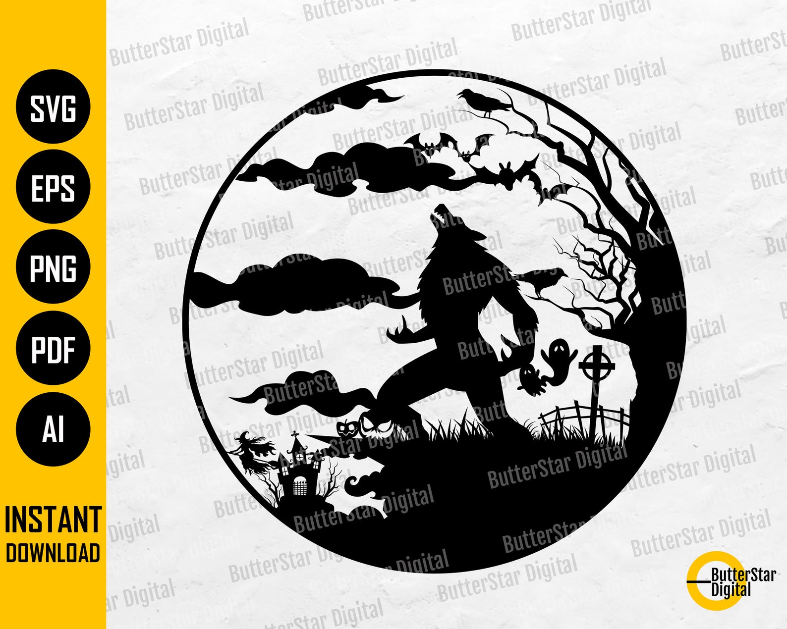 Werewolf Full Moon SVG Halloween Wall Decals Wolf Man - Etsy