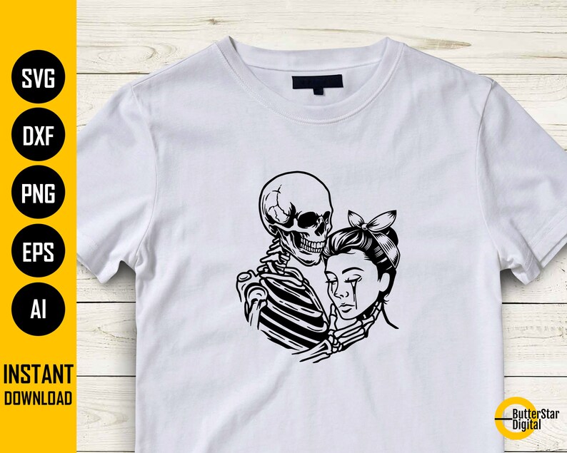 Skeleton Comforting Crying Girl SVG | Sad Woman SVG | Depressed Hurt ...