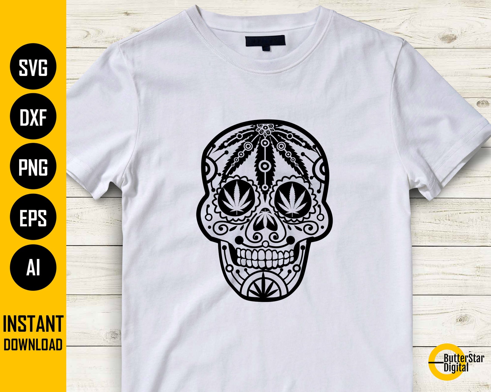 Cannabis Sugar Skull SVG Marijuana Skeleton Day of the | Etsy