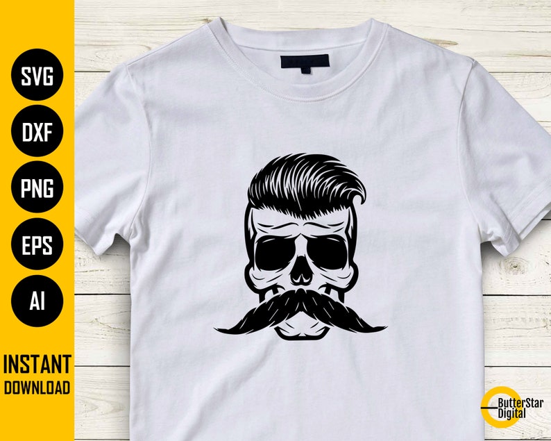 Mustache Skull SVG Skeleton Beard SVG Slick Haircut | Etsy