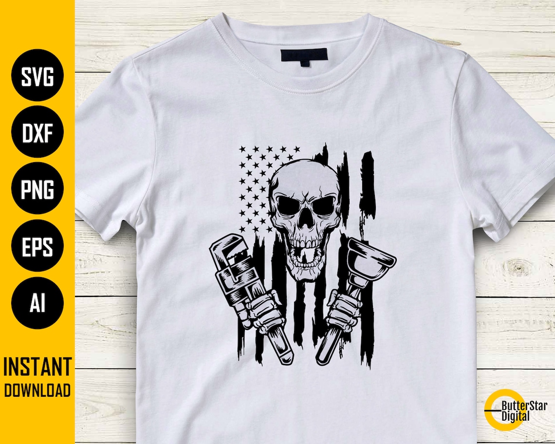 US Plumber Skull SVG Plumbing Svg USA Flag American - Etsy