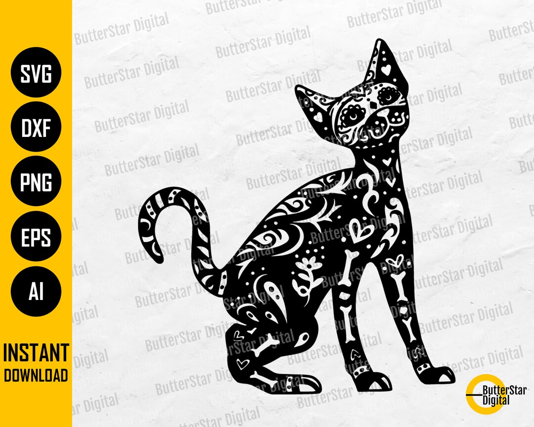 Skeleton Cat SVG | Sugar Skull Animal SVG | Day of the Dead T-shirt ...