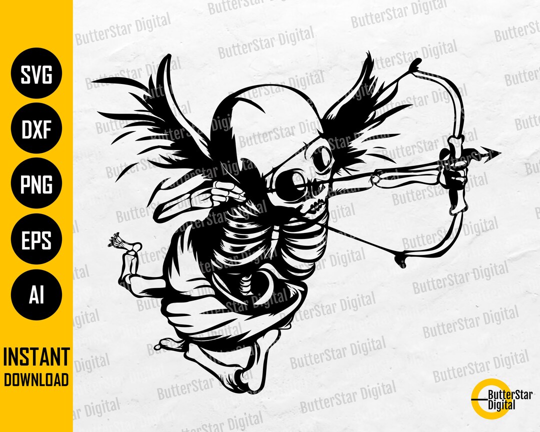 Skeleton Cupid SVG | Gothic Angel Tattoo Decal T-shirt Wall Art ...