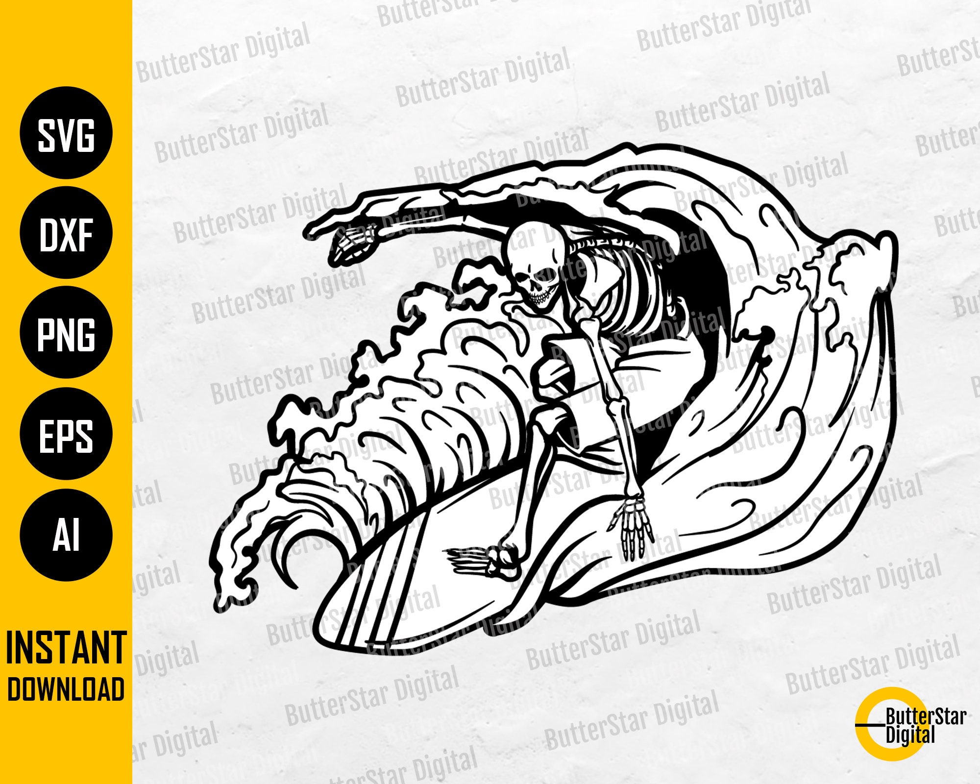 Surfing Skeleton SVG | Surfer SVG | Surf T-shirt Graphics Vinyl Decal ...