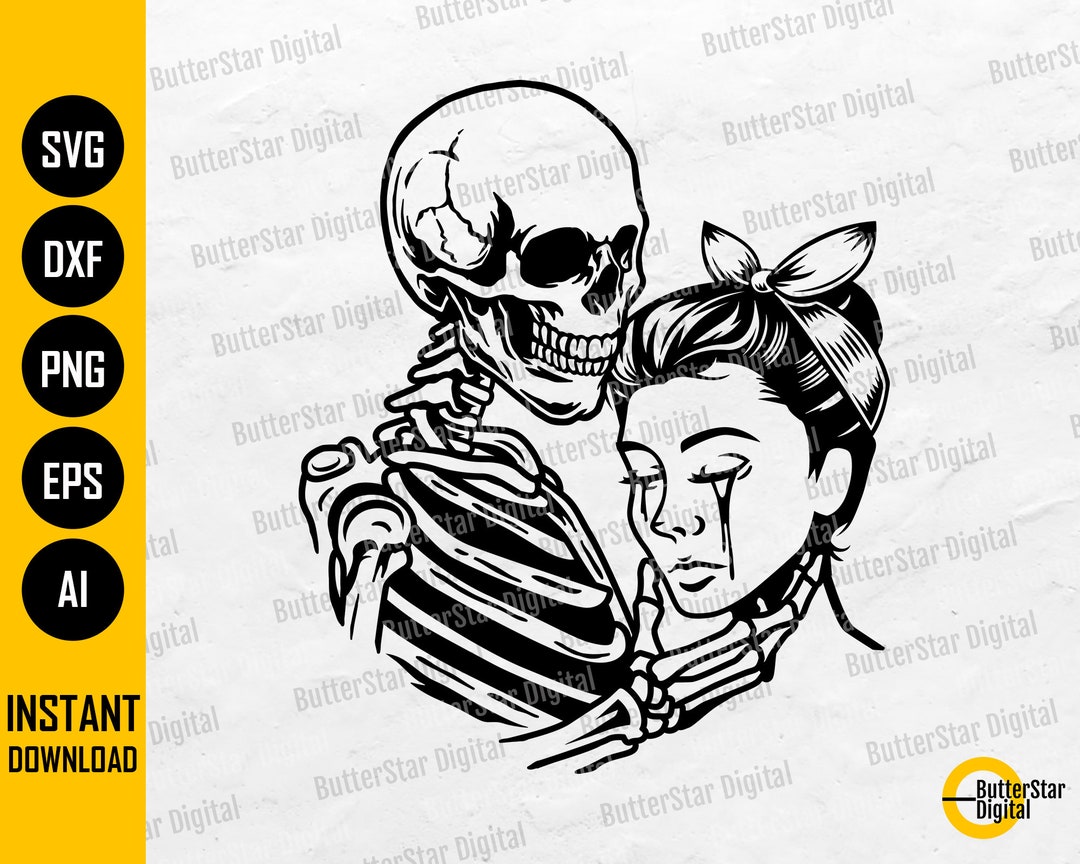 Skeleton Comforting Crying Girl SVG | Sad Woman SVG | Depressed Hurt ...
