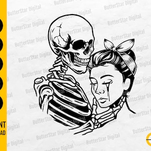 Skeleton Comforting Crying Girl SVG | Sad Woman SVG | Depressed Hurt ...