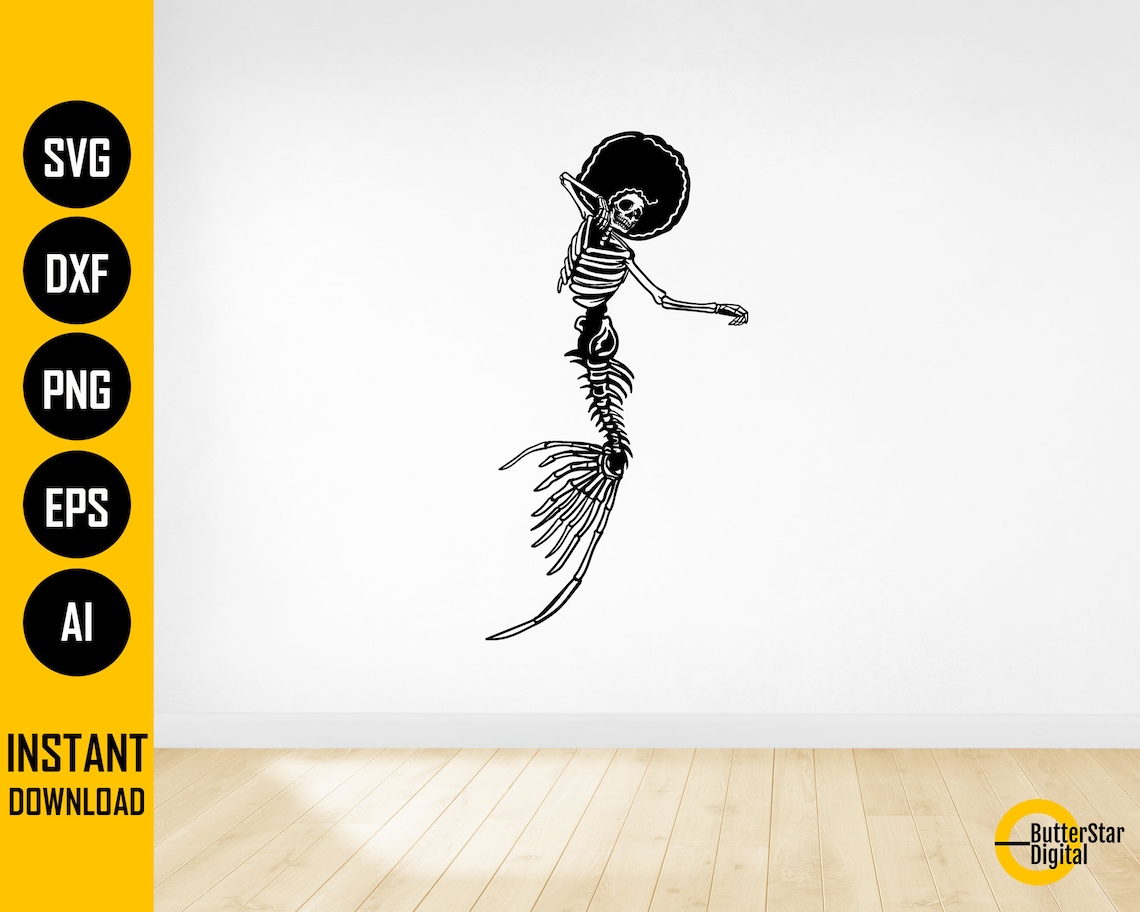 Afro Mermaid Skeleton SVG Gothic SVG Sea Monster SVG - Etsy