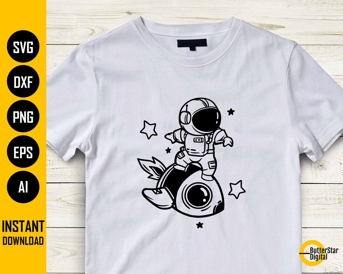 Cute Space Astronaut Riding A Rocket SVG Kids Decal T-shirt - Etsy