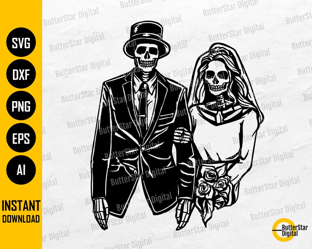 Skeleton Wedding SVG | Dead Lovers SVG | Halloween Gothic Bride Groom ...