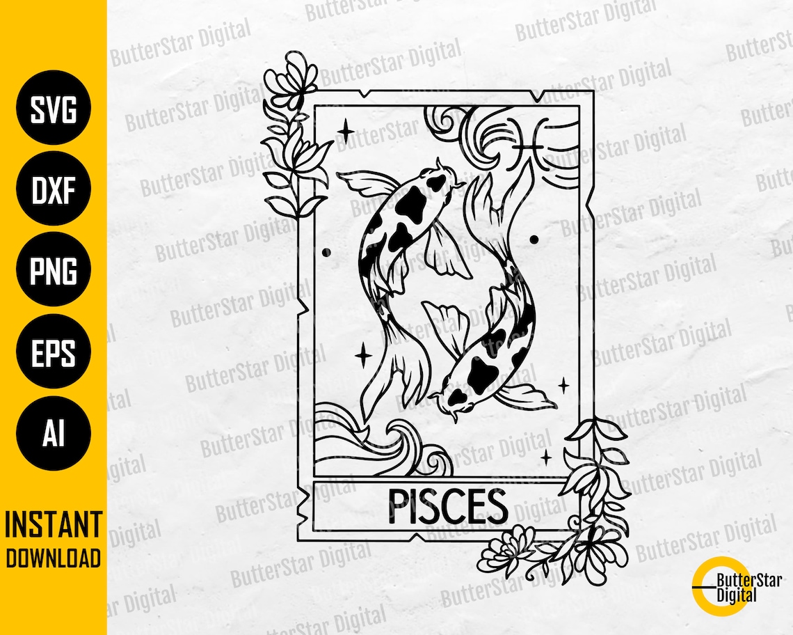 Pisces Zodiac Card SVG | Star Sign T-shirt Decal Vinyl Stencil Tee ...