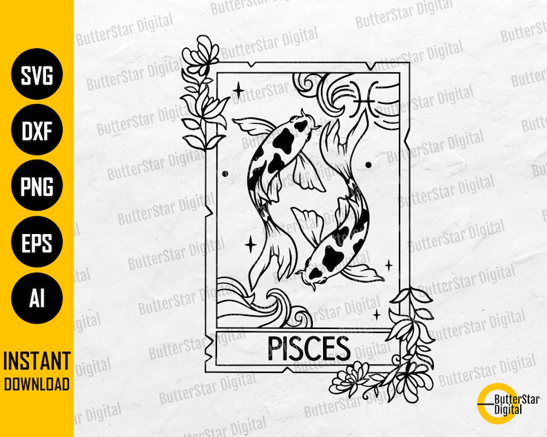 Pisces Zodiac Card SVG Star Sign T-shirt Decal Vinyl Stencil - Etsy