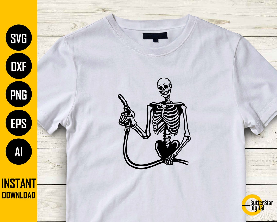 Skeleton With Gas Nozzle SVG | Awesome Skull T-shirt Decal Sticker ...