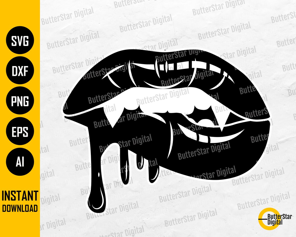 Vampire Biting Lips SVG | Horror SVG | Halloween Decal Shirt Tattoo ...