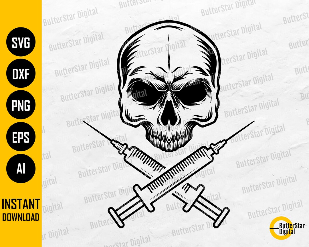 Skull Syringe SVG | Crossbones SVG | Gothic Medical Decals Shirt ...