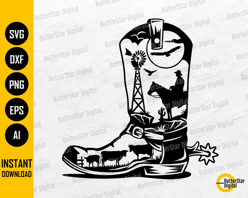 Cowboy Boot SVG | Ranch Scene SVG | Farm T-shirt Decal Wall Art Clipart ...
