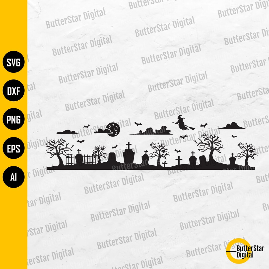 Graveyard SVG | Cemetery SVG | Halloween Wall Art Decal Sticker Decor ...
