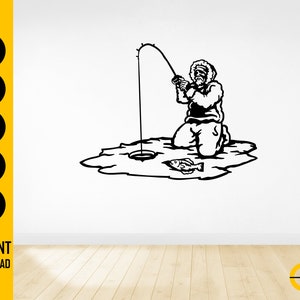 Ice Fishing SVG | Winter Fishing Gift Drawing Stencil Vinyl Graphics ...