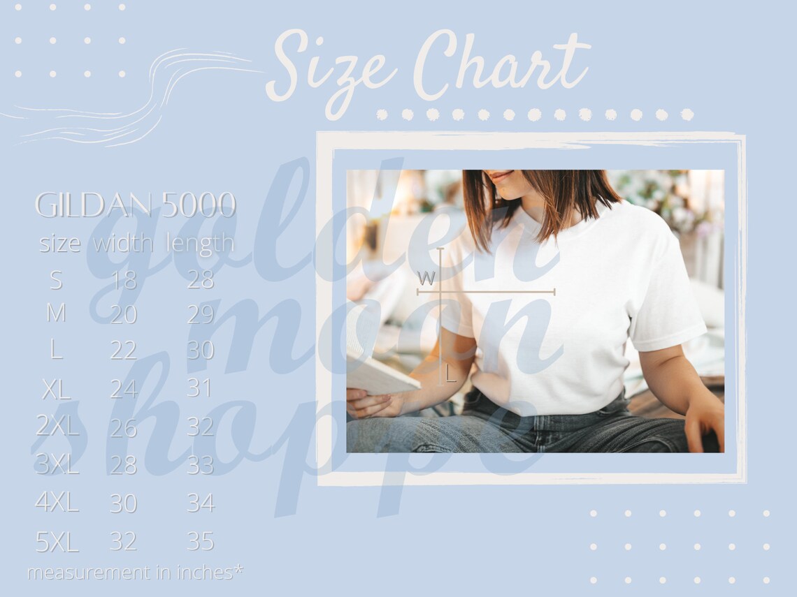 Gildan 5000 Size Chart Gildan Size Chart 5000 Size Chart - Etsy