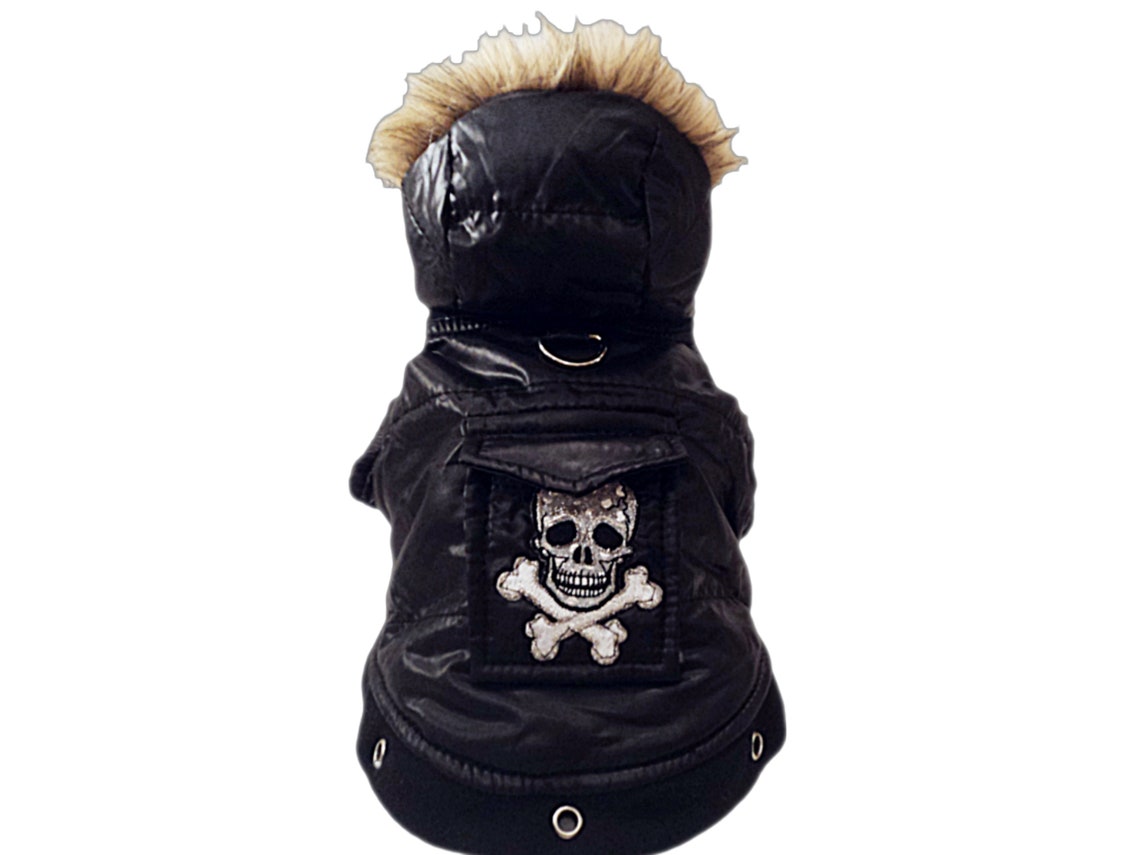 Dog Coat, Black Biker Skull Dog Coat, Dog Jacket Dog Clothing Chihuahua ...