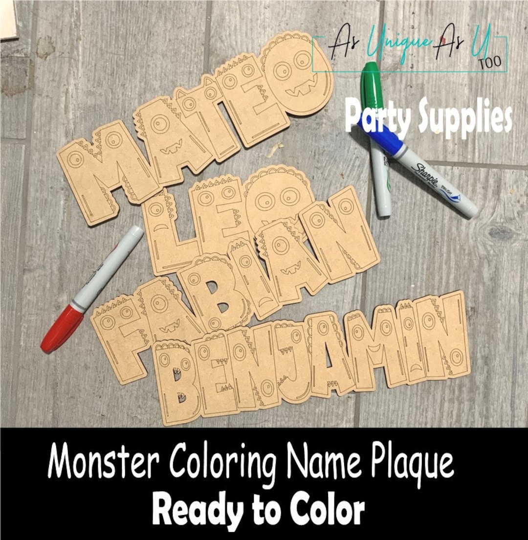 DIY Monster Coloring Name Plaque, Color Your Name, Name Coloring, Party ...