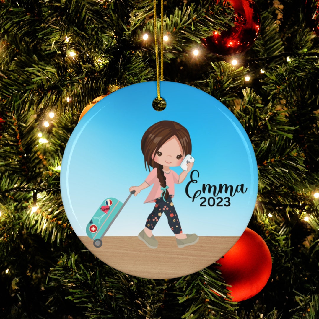 Personalized Girls Travel Adventure Ornament, Traveling Christmas ...