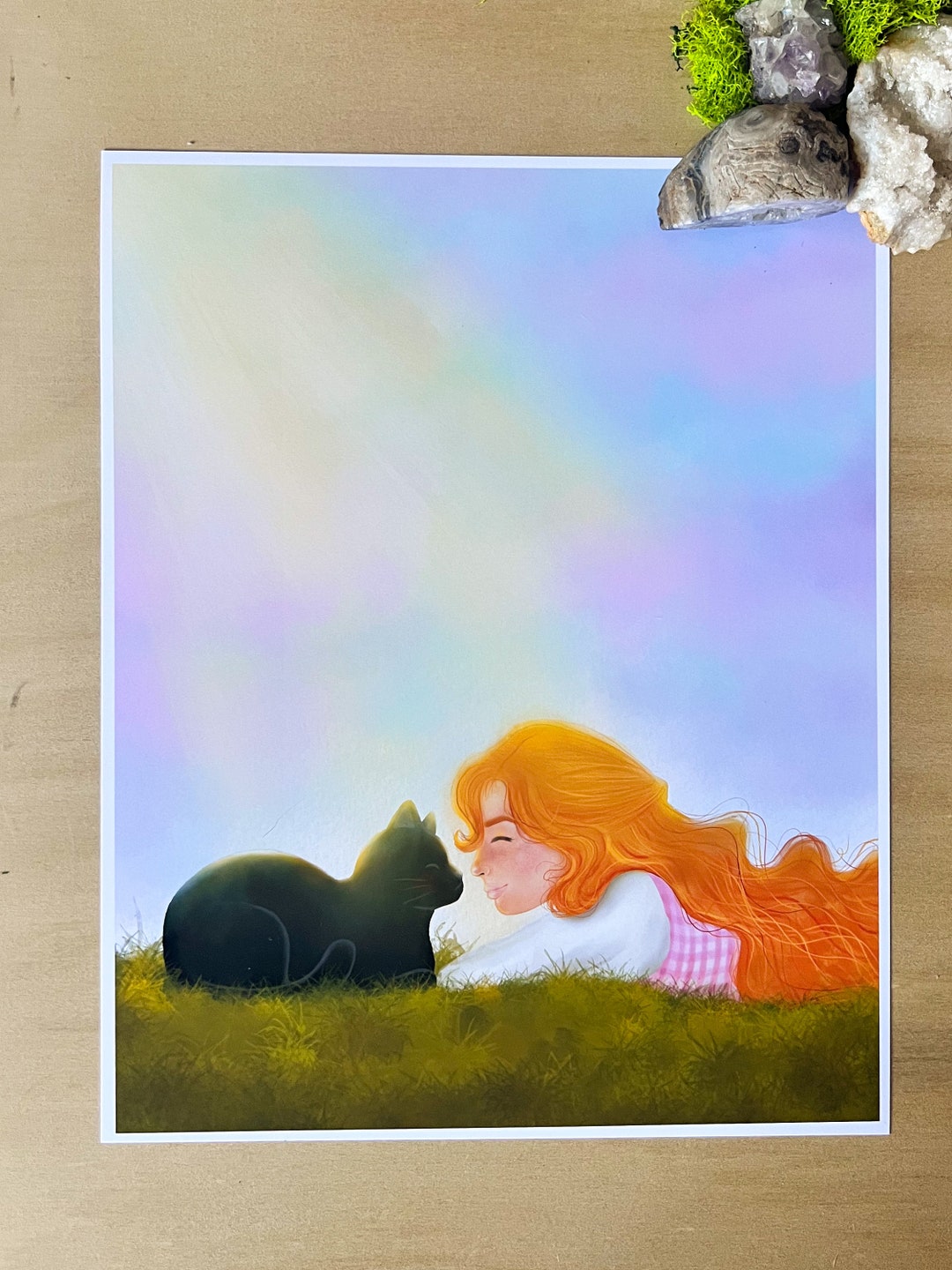 Girl Laying Down With Cat Art Print - Etsy