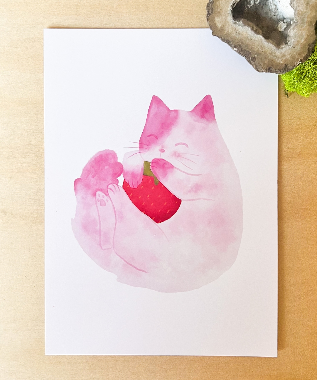Strawberry Cat Art Print - Etsy