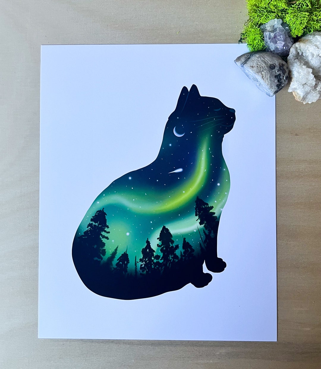 Northern Lights Cat Art Print - Etsy