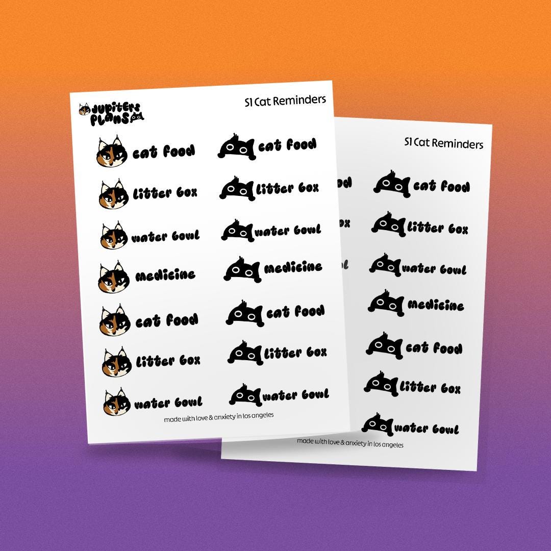 Cat Chore Reminder Stickers | Litter Box, Cat Food, Water | Functional ...