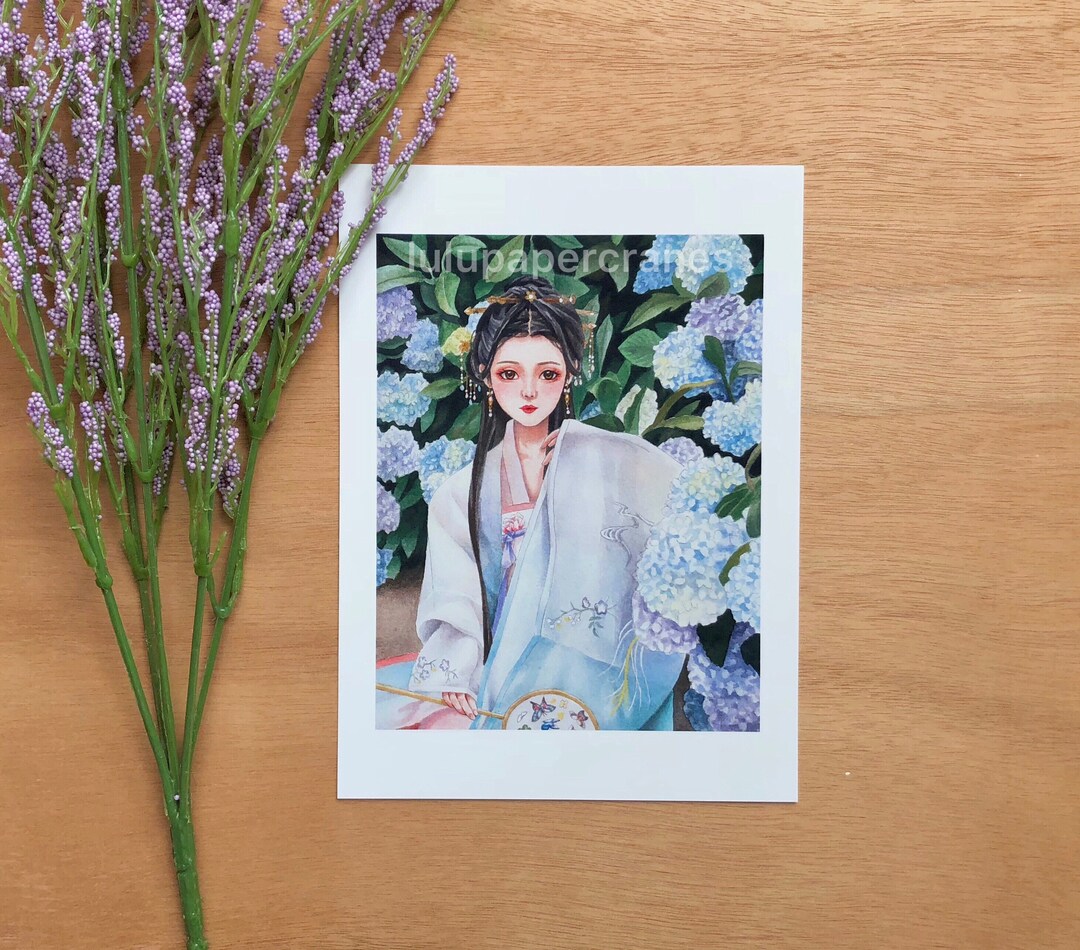 Blue Hanfu Wall Art, Wall Decor, Painting, Chinese Art, Japanese Art ...