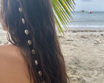 Clip-on Mermaid Hair Extension Handmade W Beads & Cowrie Shell Hair ...