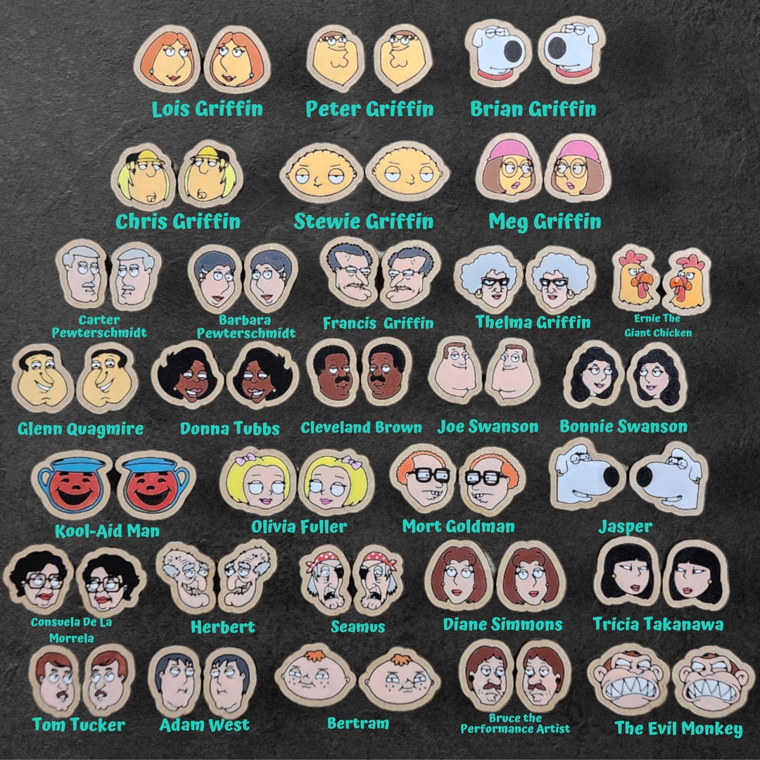 Family Guy Cartoon Stud Hand Painted Earring Set - 30 Pairs of Earrings ...
