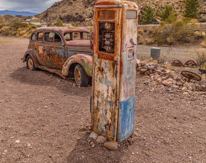 Old Rusty Car | Antique Gas Pump | Desert Mountain Gas Pump | Gas Pump ...