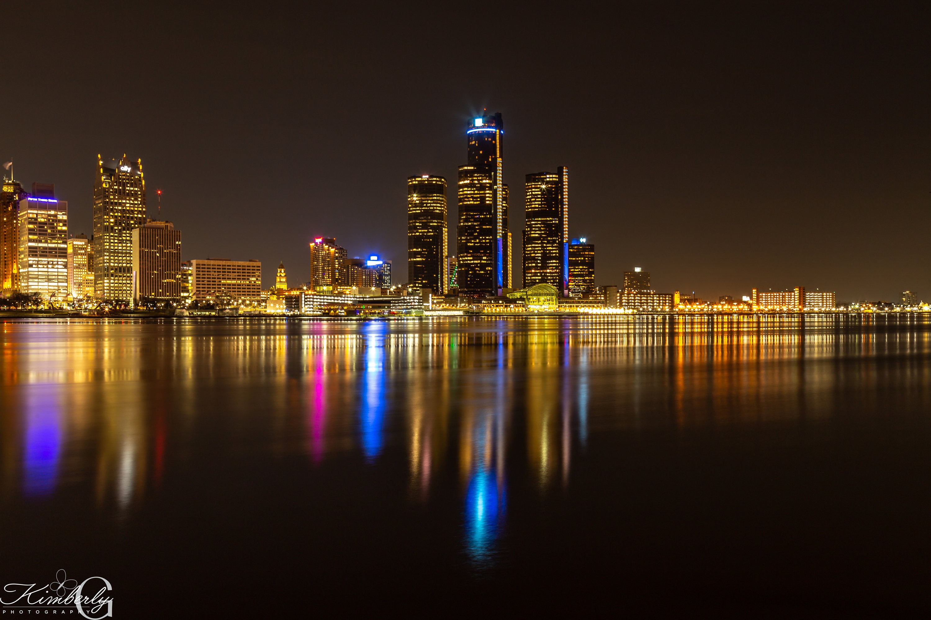 Detroit River Skyline Nightscape | Detroit River | Landscape ...