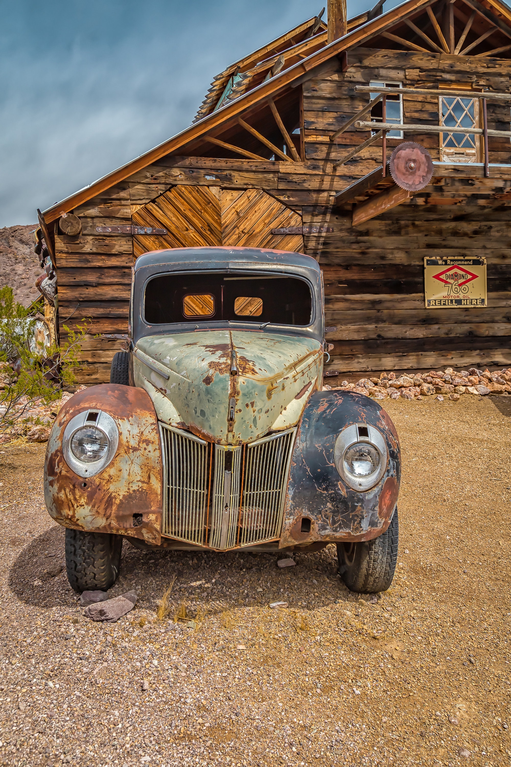 1940's Rusty Ford Automobile in Front of an Old Wooden Garage | Nevada ...