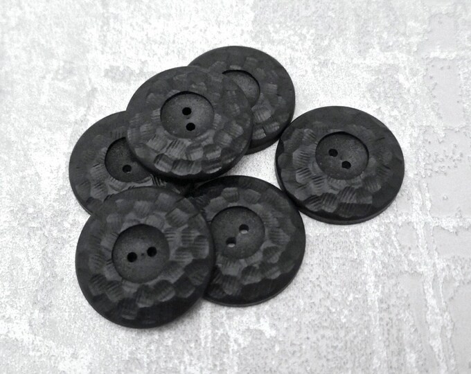 Chiseled Black Buttons, 21mm .82 Inch - Carved Jet Black Sew-through ...