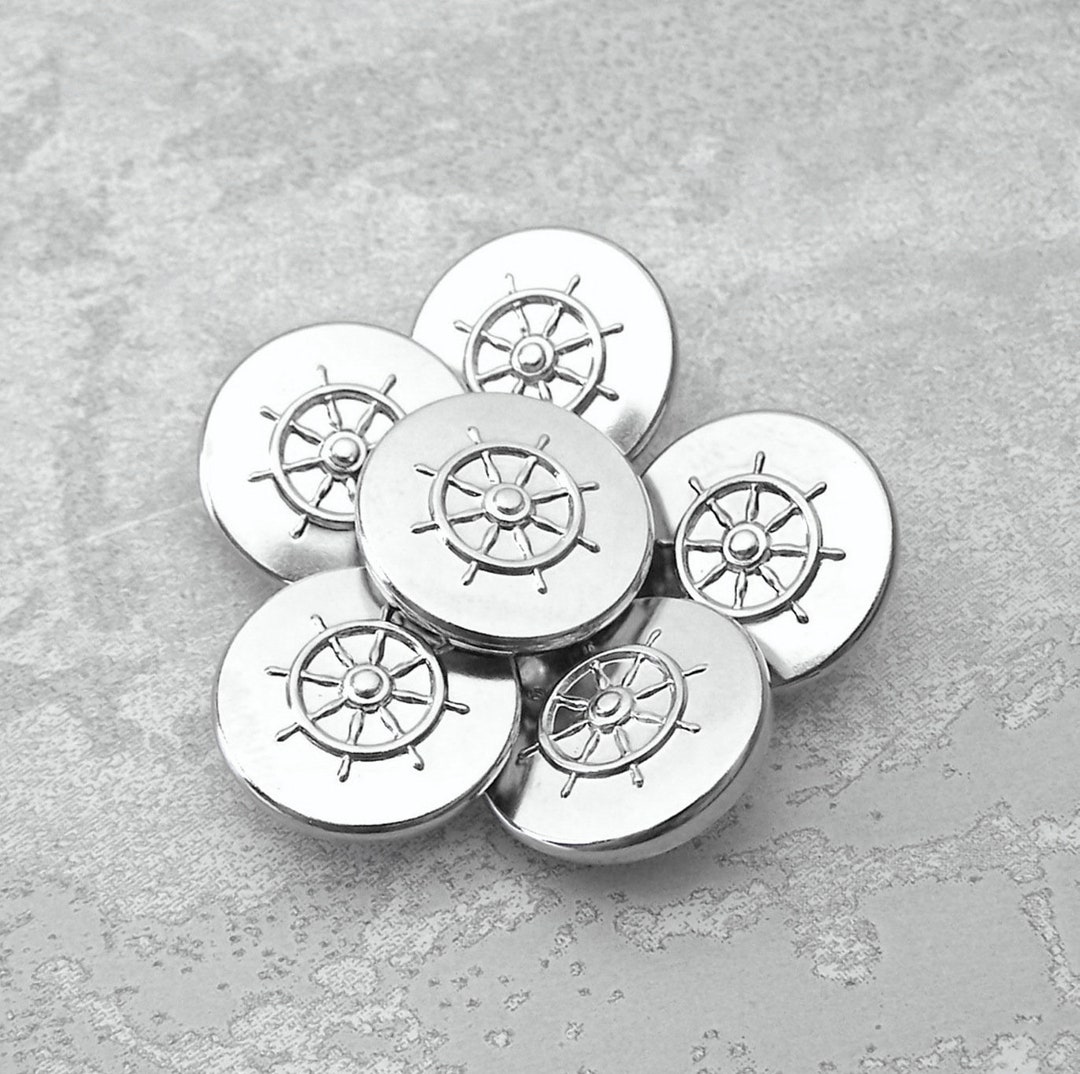 Embossed Boat Helm Buttons, 19mm 3/4 Inch Shiny Silver Metal Buttons W ...