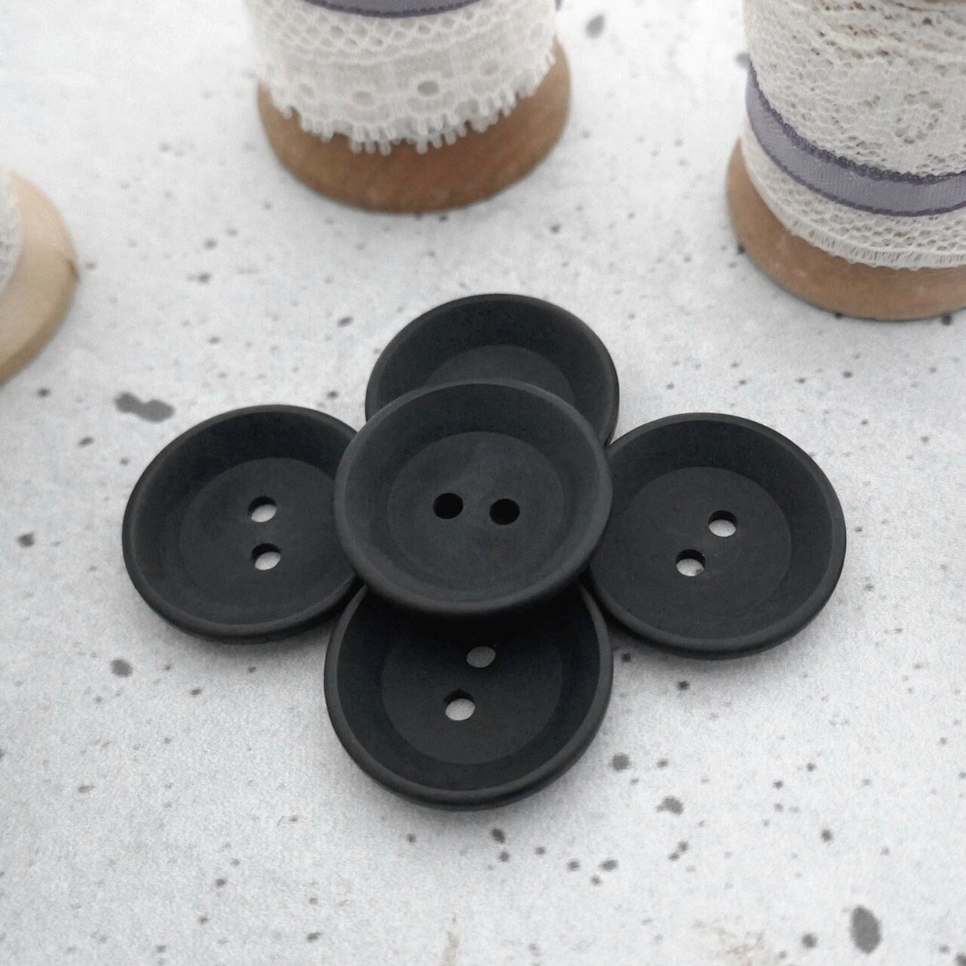 Matte Black Buttons - CHOOSE 25mm 1 In, 30mm 1.18" - Wide Bowl-shaped 2 ...