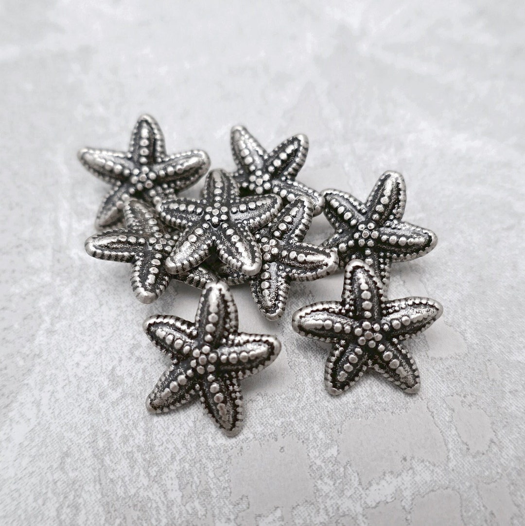 Silver Starfish Buttons, 23mm .90 Inch - Beach Lovin' Starfish Shaped ...