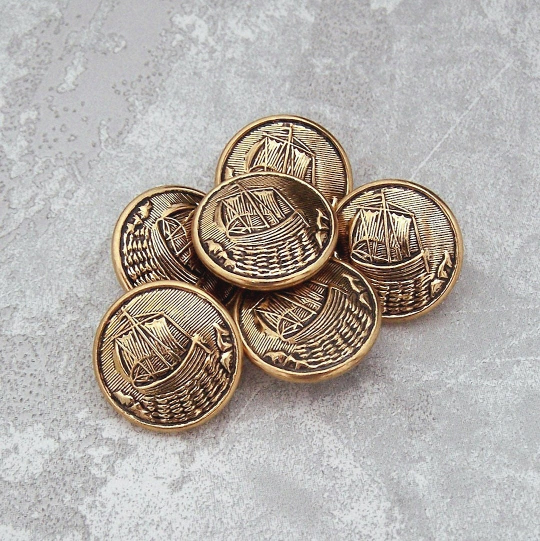 Nautical Boat Buttons, 20mm .78 Inch Gold Metal Medieval Sailboat ...