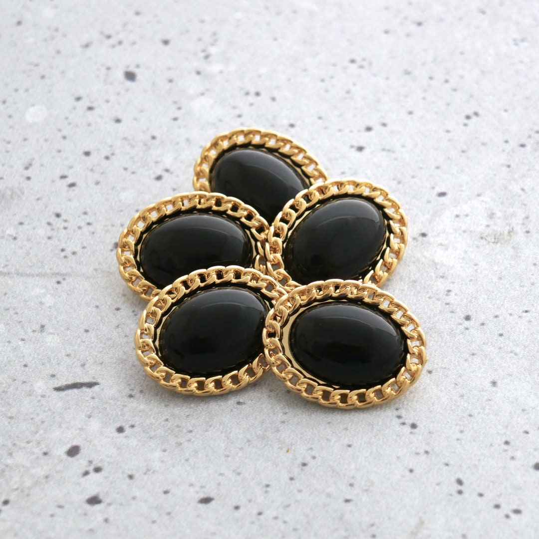 Gold Chain Oval Buttons, 26mm X 20mm 1.02 Inch - Oval Black Cabuchon ...