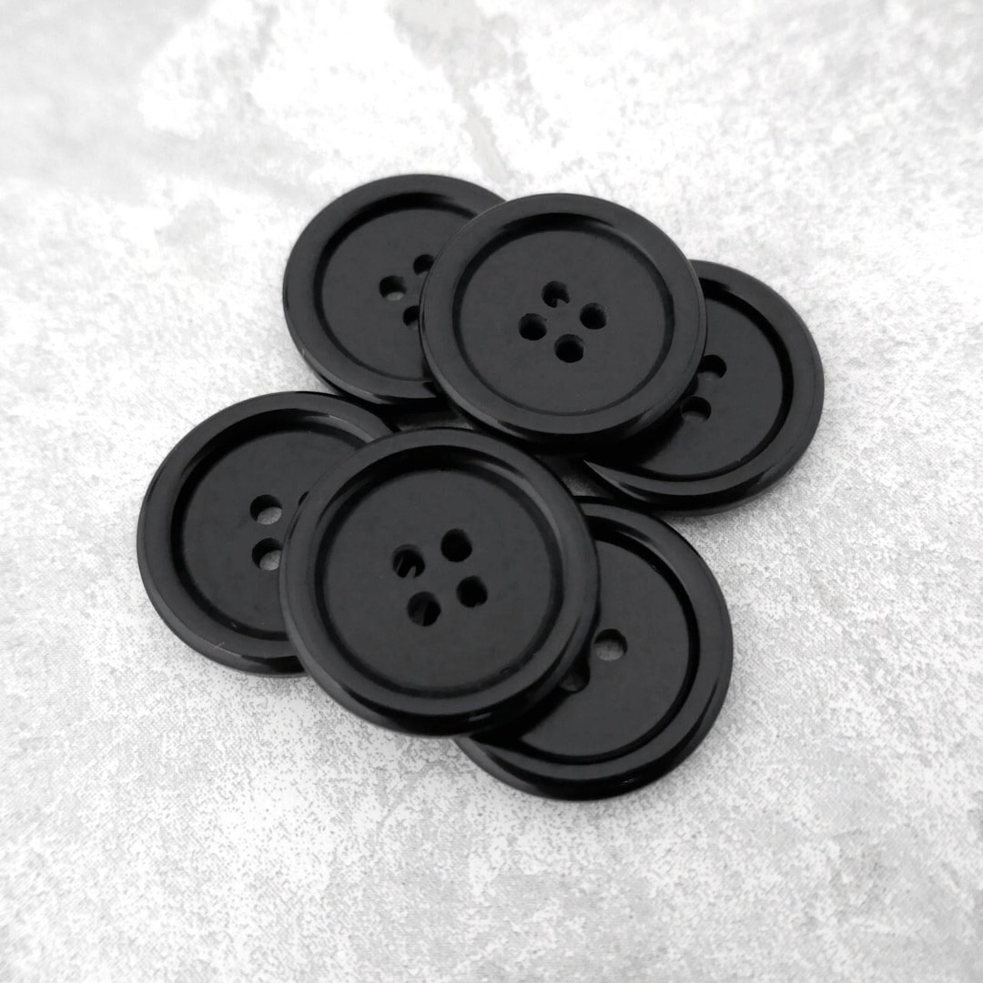 Classic Black Buttons, 26mm 1 Inch - Glossy 4-hole Sew-through ...