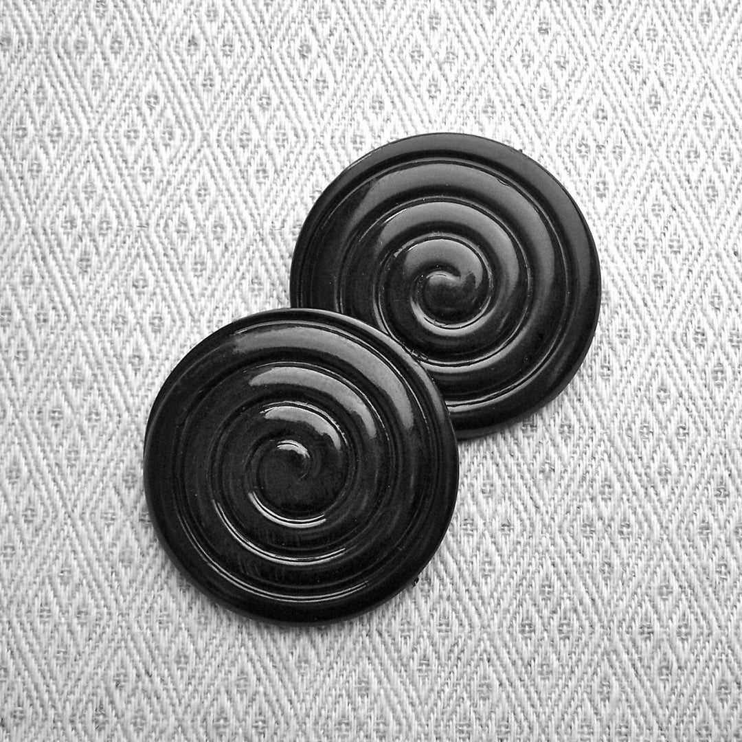 Black Swirl Buttons, 43mm 1.69 Inch - Giant Glossy Grooved Black Spiral ...